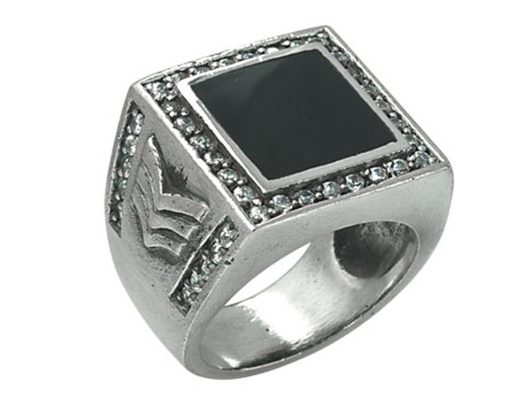 Men's Military Ring with Black Enamel and Synthetic Crystals in ...