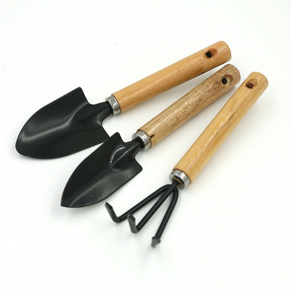 3pcs Reinforced Gardening Round + Sharp Shovel + Rake w/ Wooden Handle ...