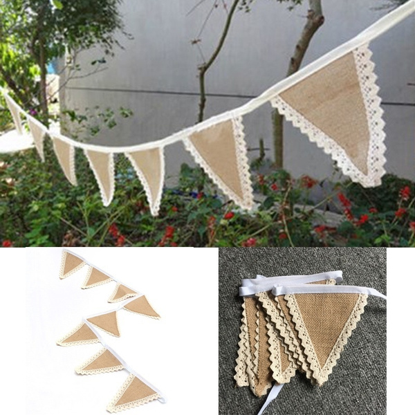 Vintage Shabby Chic Hessian Burlap Banner Rustic Wedding Bunting Xmas ...