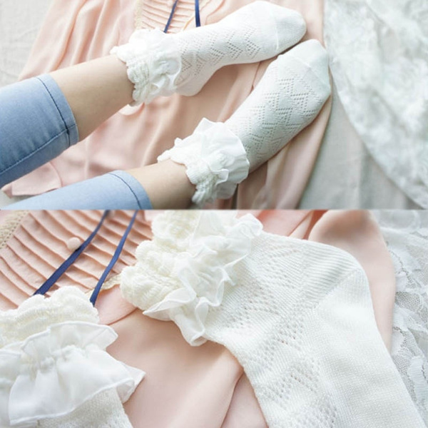 Retro Style Lace Ruffle Frilly Ankle Short Socks Ladies Princess Girl ...