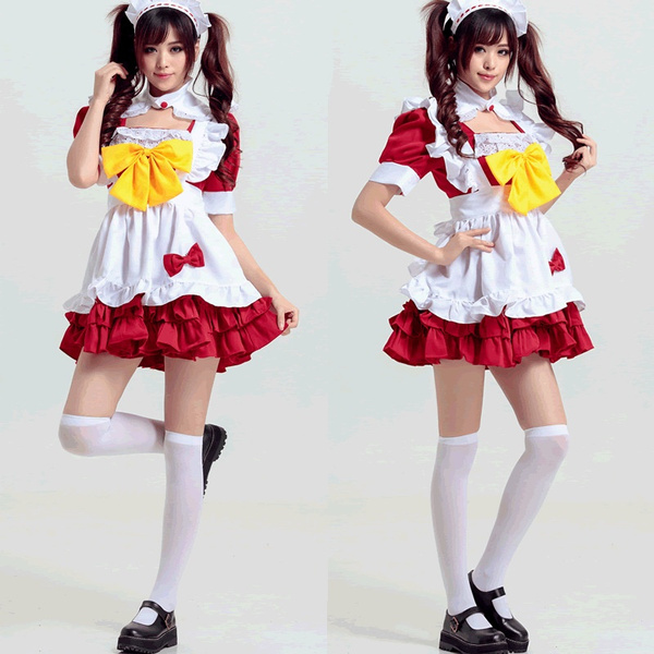 2016 Halloween Sexy Women Red Maid Uniform Collar Cut Out Neck Classic ...