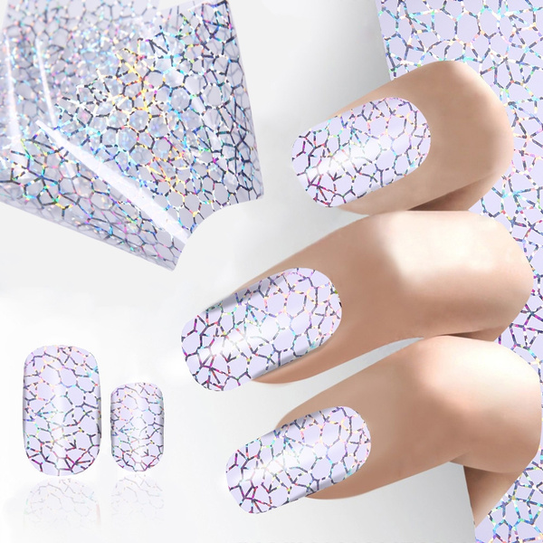 100x4cm Latest Glitter Nail Art Full Tips Wraps DIY Cobweb Sexy Nail ...