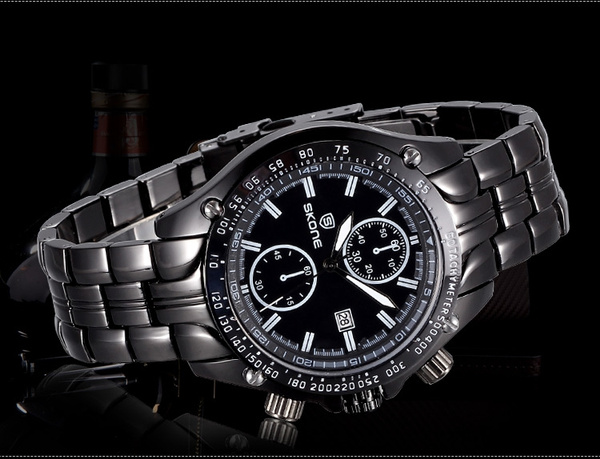 SKONE Men's Black Full Steel Watch Brand Luxury Men's Quartz Watches ...