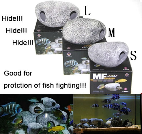 Small Rock Cave Ceramic hide Stone Decoration For Cichlids Fish Tank ...