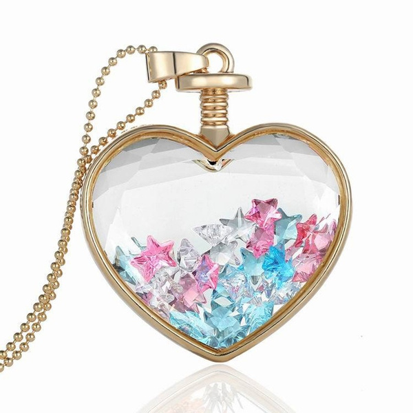 Floating Stars Locket Necklace, Colorful Star Double Sided Heart Locket ...