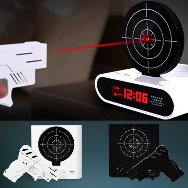 LCD Laser Gun Fun Toy Alarm Wake Up Creative Clock | Wish