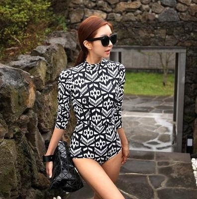 Vintage Printed 3/4 Sleeve One Piece Swimsuit For Women M L XL | Wish