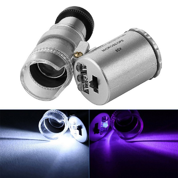 60X LED Light Magnifier Microscope Currency Detector Jewelry Loupe ...