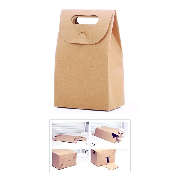 Brown Kraft Paper Bags Snack Cake Candy Portable Bag Party Gift Packing ...