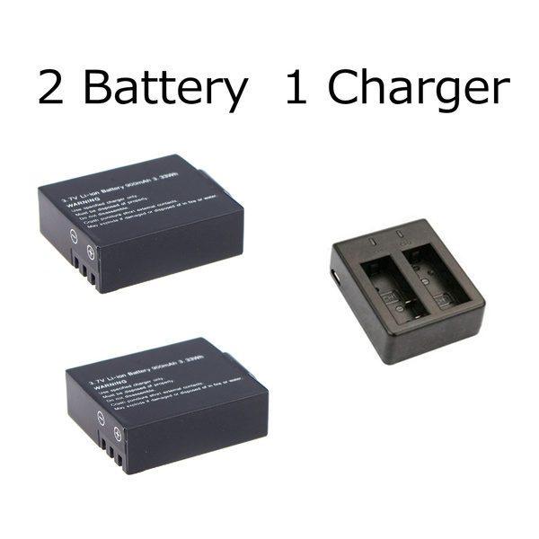 2Pcs Action Camera battery + 1pcs charger 900mAh 3.7V Rechargeable Li ...