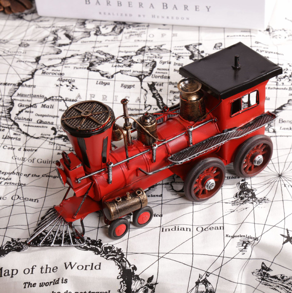 RED COLOR Vintage Style Locomotive Model Metal Train Model Iron Steam ...