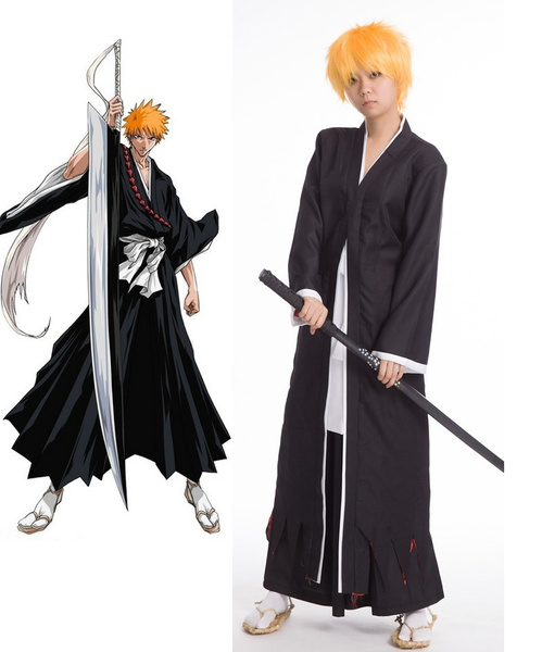 Anime Bleach Ichigo Kurosaki Robe Cloak Cape Cosplay Halloween Costume ...