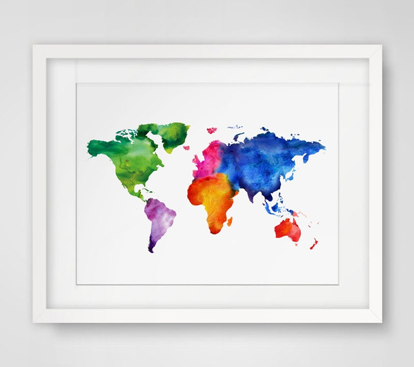 Colorful World Map Watercolor Wall Hanging World Map Watercolor ...