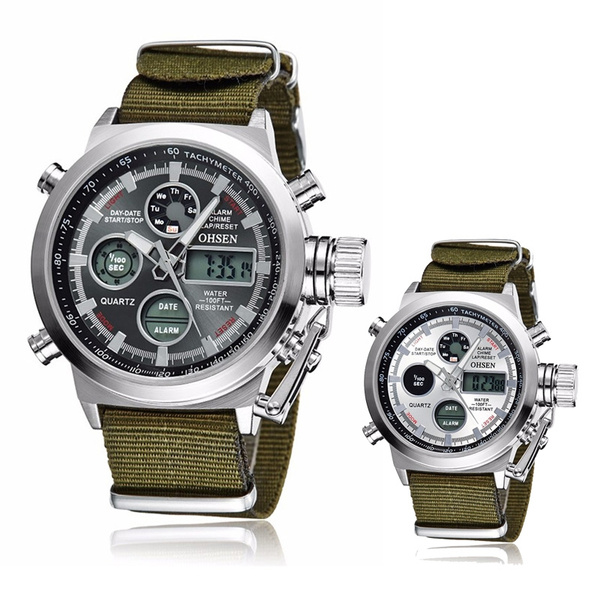 OHSEN Mens Watches Sport Dive LED Military Watch Canvas brand Quartz ...