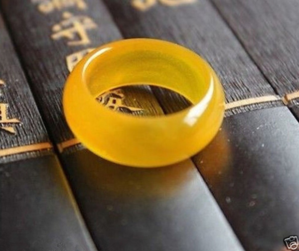 Natural agate yellow jade ring male and female models | Wish