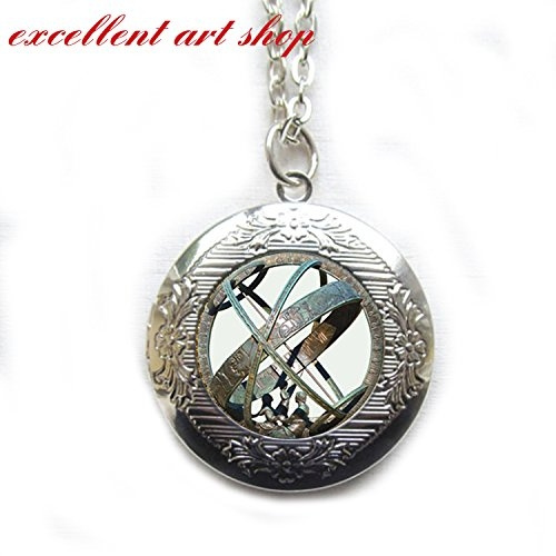 ASTRONOMICAL SUNDIAL Globe Locket Necklace Pendant Jewellery Astronomy ...