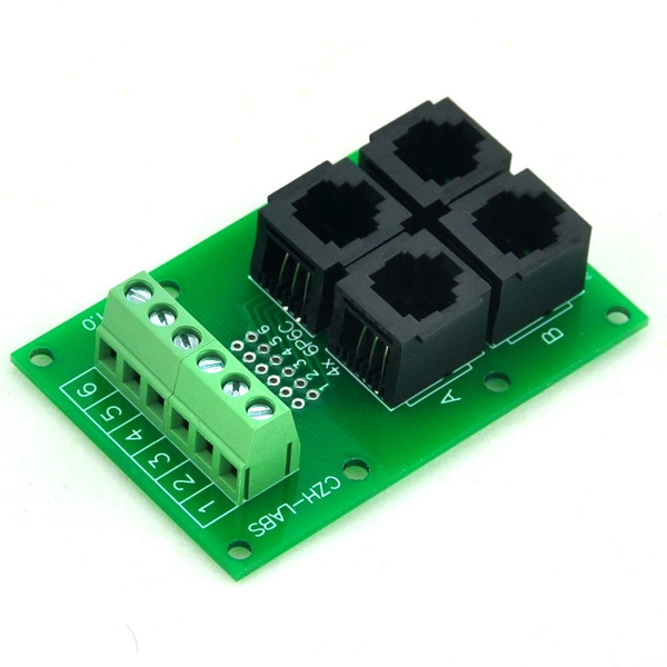 RJ11/RJ12 6P6C Jack 4-Way Buss Breakout Board, Terminal Block ...