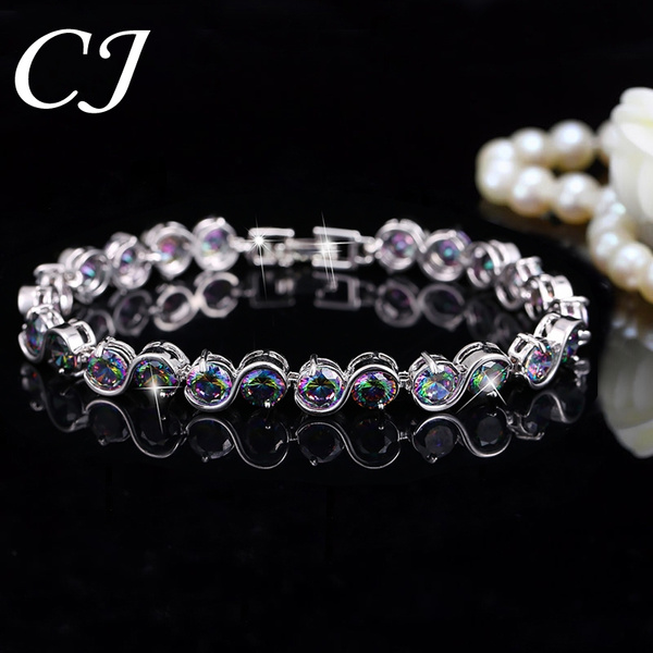 CANDICE Amazing S Shaped with Round Genuine Mystic Rainbow Crystal ...