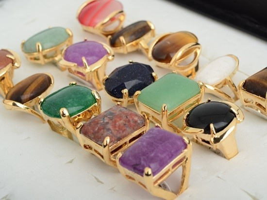 Wholesale Jewerly Lots 5pcs Vintage Gold P Natural Stone Women Ring ...