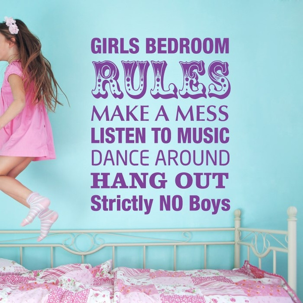 2016 New Modern Creative Design Girl Bedroom Rules Quotes Wall Stickers ...