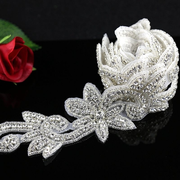 1 Yard Flower Style Crystal Rhinestone Trim, Rhinestone Applique ...