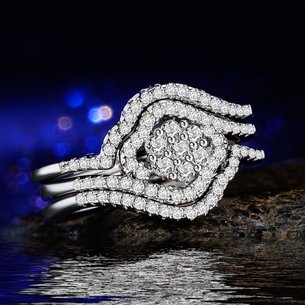 3 Piece 2.25 TCW White Sapphire Bridal Ring Set In Platinum Over ...