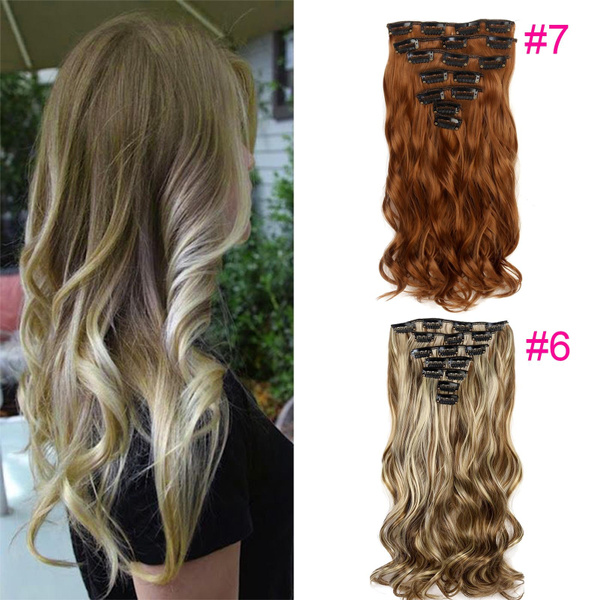 24'' 60cm Full Head Clip in Hair Extensions Synthetic Thick Long 16 ...