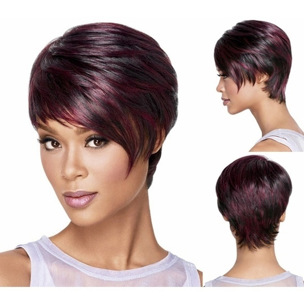 Red Afro Short pixie cut style wig with bangs straight Synthetic ...
