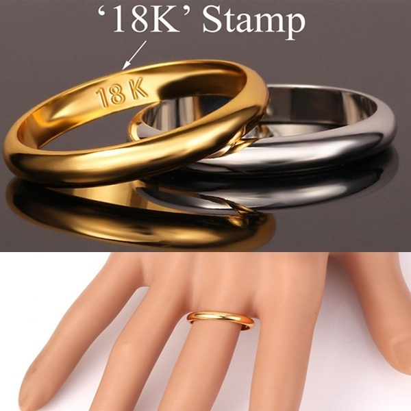 Simple Band Rings With "18K " Stamp Quality 18K Real Gold Plated Women ...