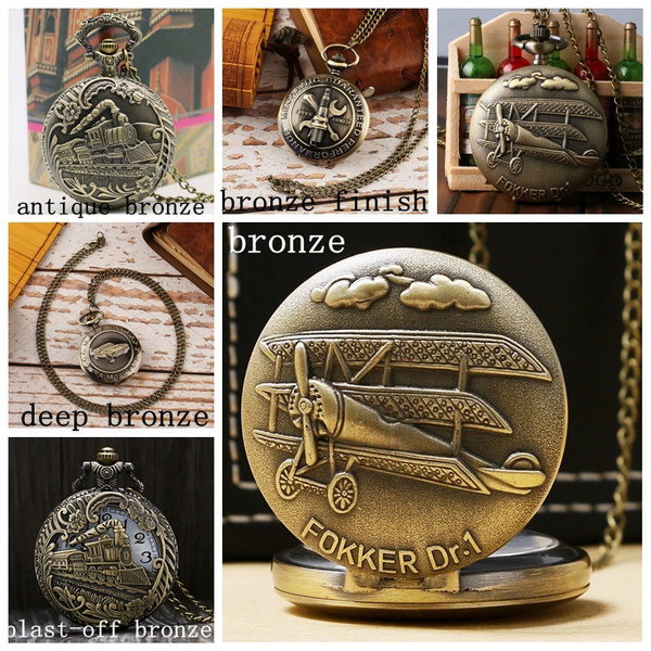 Vintage 3D Fokker Dr.I Airplane Design Bronze Quartz Pocket Watch | Wish
