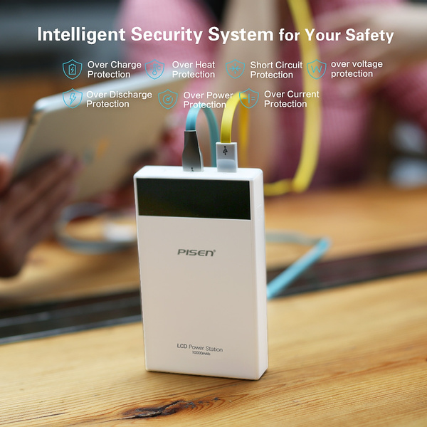 PISEN 10000mAh Power Bank with 1A+2A Dual USB Port & LCD Display | Wish