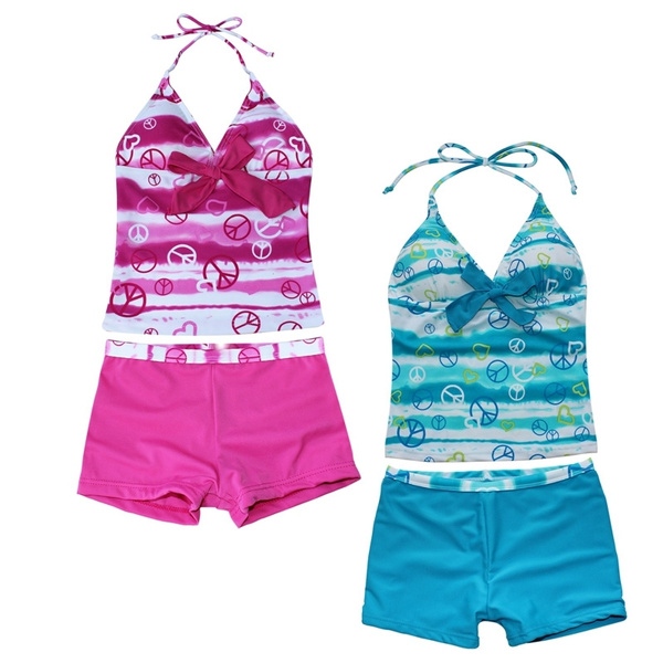 iEFiEL Kids Girls Peace Signs Heart Print Halter Two Piece Tankini ...