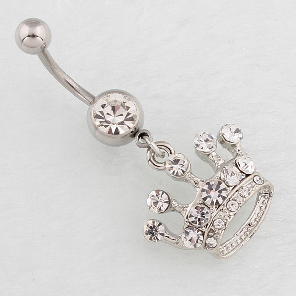 New Sexy Crystal Crown Navel Belly Button Barbell Ring Womens Exquisite ...