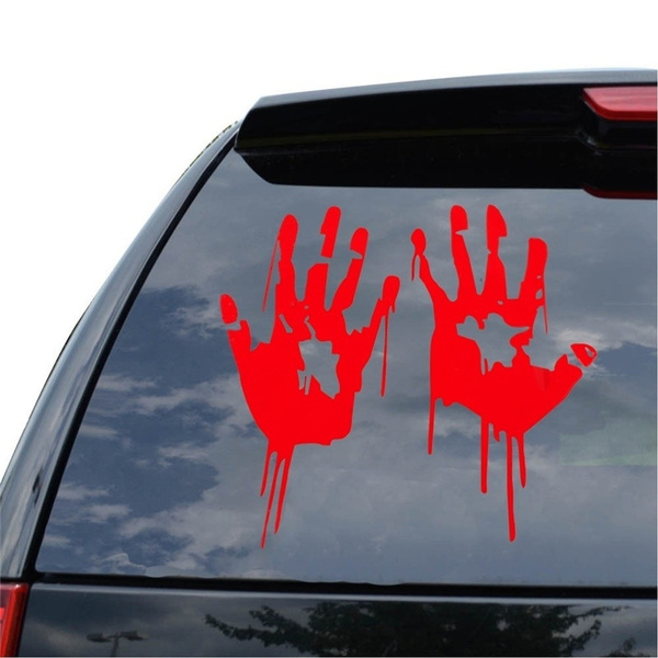 2 Pcs Red Resident Evil Zombie Horror Vampires Bloody Handprint ...
