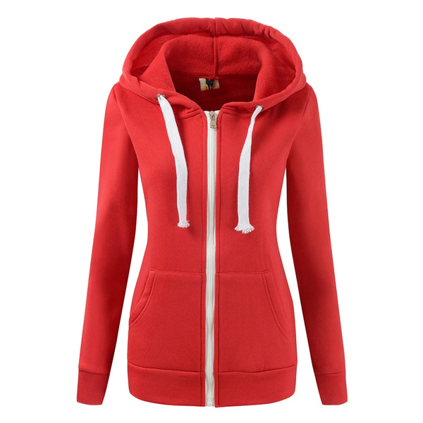 Jamickiki New Fashion Womens Slim Fit Zipper Hooded Sweatshirt Pure ...