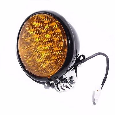 Amber 5" LED Motorcycle Headlight Cruiser Chopper Cafe Racer Old School ...