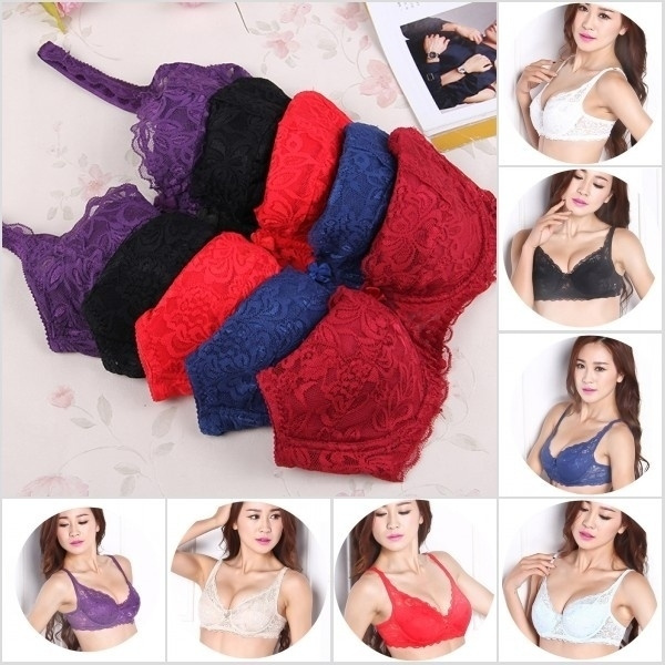 Women Push Up Deep V Underwire Non Padded Lace Bra Brassiere 32 34 36