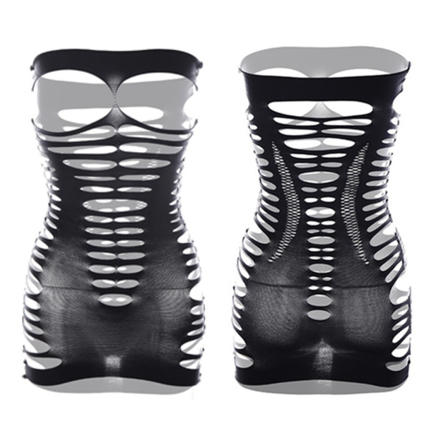 Black Fishnet see through Body stocking Bodysuit Lingerie Babydoll mini ...