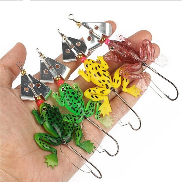 Rubber Top Water Frog Fishing Lure Selicone Soft Bait with Spinner Bass ...