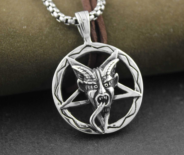 Stainless Steel Satanic Baphomet Pendant Inverted Pentagram Devil Demon ...