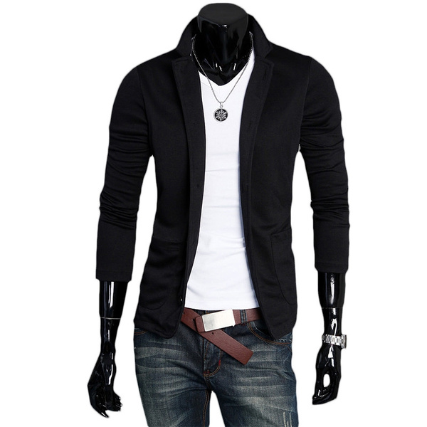 Spring Fashion Male Men's Knitted Elastic Small Suit Jacket Slim One ...