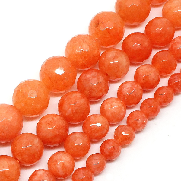 1pcs Wholesale Faceted Orange Jade 4mm 6mm 8mm 10mm 12mm Loose Beads ...