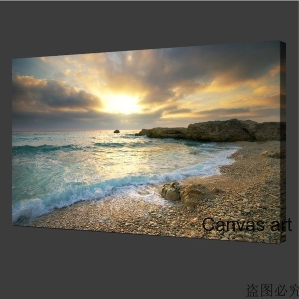 Large Size Beautiful Sunset On Beach Seascape Modern Creative Landscape ...