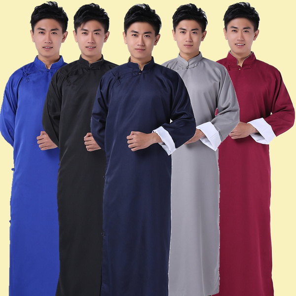 NEW Mens Long Gown Chinese Ancient Mandarin Robe Costume Stage Dress ...