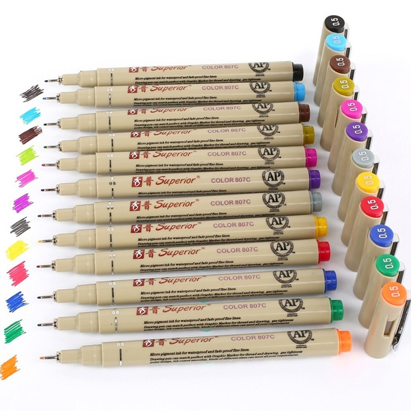 12PCS 12 Color Needle Fineliner Drawing Pen Set for Sketch Art Markers ...