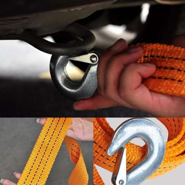3M 3Tons Car Tow Cable Emergency Trailer Rope With 2 Anti-Slip Hooks ...