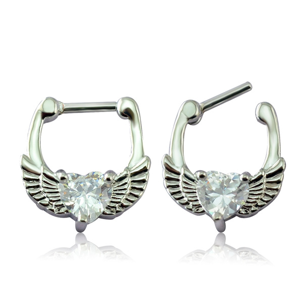 16g Septum Jewelry Angel Wing With Heart Shape Zircon Septum Retainer ...