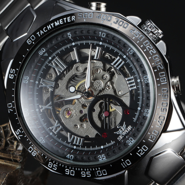 WINNER Herren Schwarz Skeleton Automatische Mechanische Uhr Aus ...