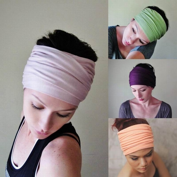 Wide Stretch Elastic Hijab Bone Chemo Bandana Gym Headband Hairband ...