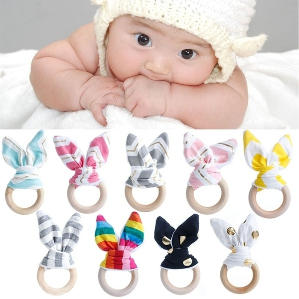 Toy Safety Wooden Natural Baby Teething Ring Chewie Cute Teether Bunny ...